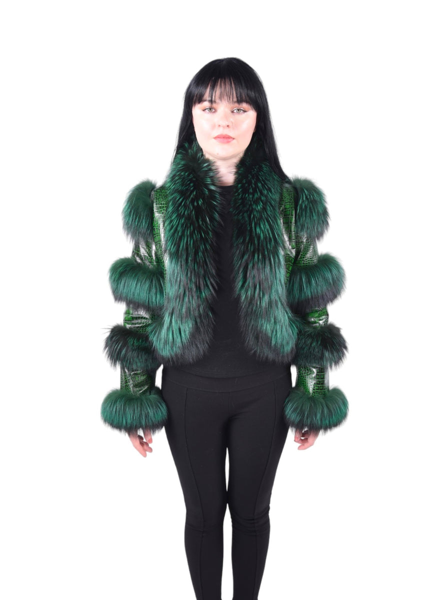 Embossed leather jacket with silver fox – Volare New York